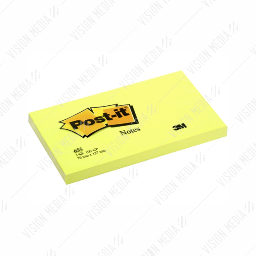 3M POST-IT NOTES 655, 3″X5″, CANARY YELLOW (100 SHTS/PAD) – Vision Media